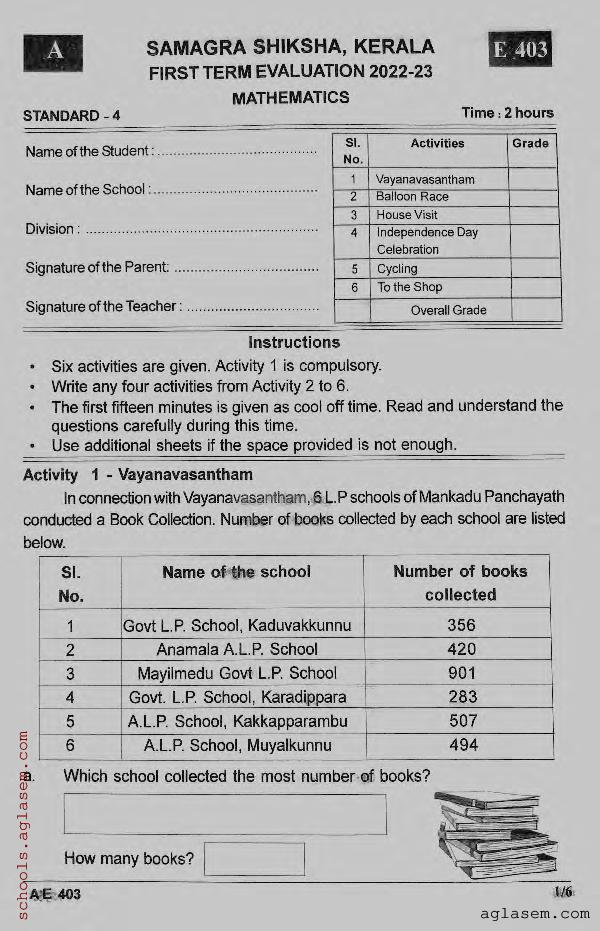 Class 4 Maths Onam Exam Question Paper 2024 PDF Kerala Std 4 First
