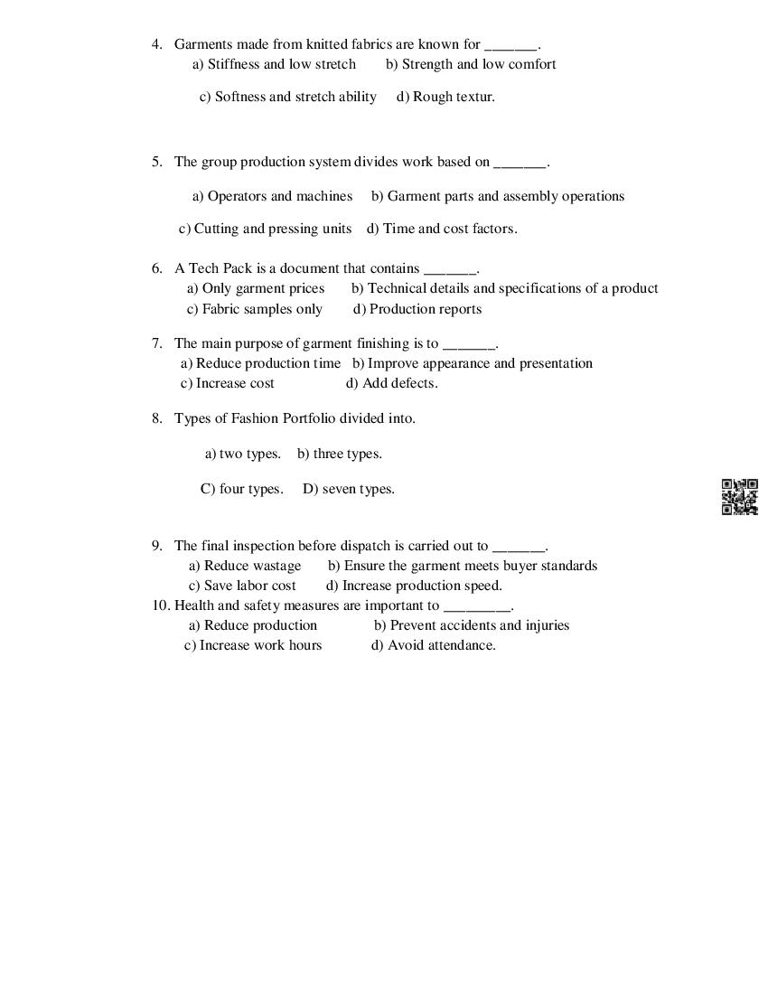 Karnataka 2nd PUC Apparel Made Ups and Home Furnishing Model Question ...