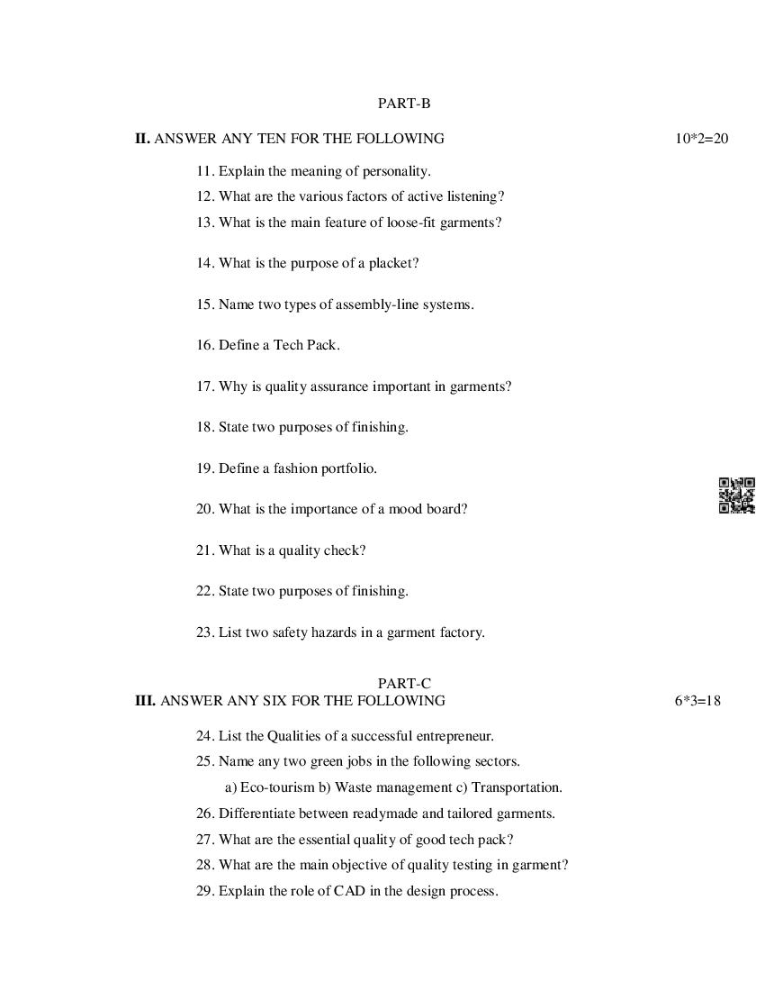 Karnataka 2nd PUC Apparel Made Ups and Home Furnishing Model Question ...