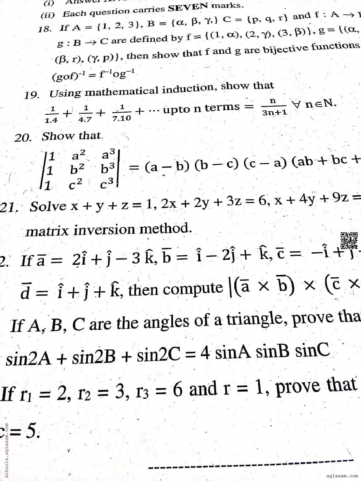 Telangana Inter 1st Year Maths 1A Question Paper 2024 (PDF) - Download ...