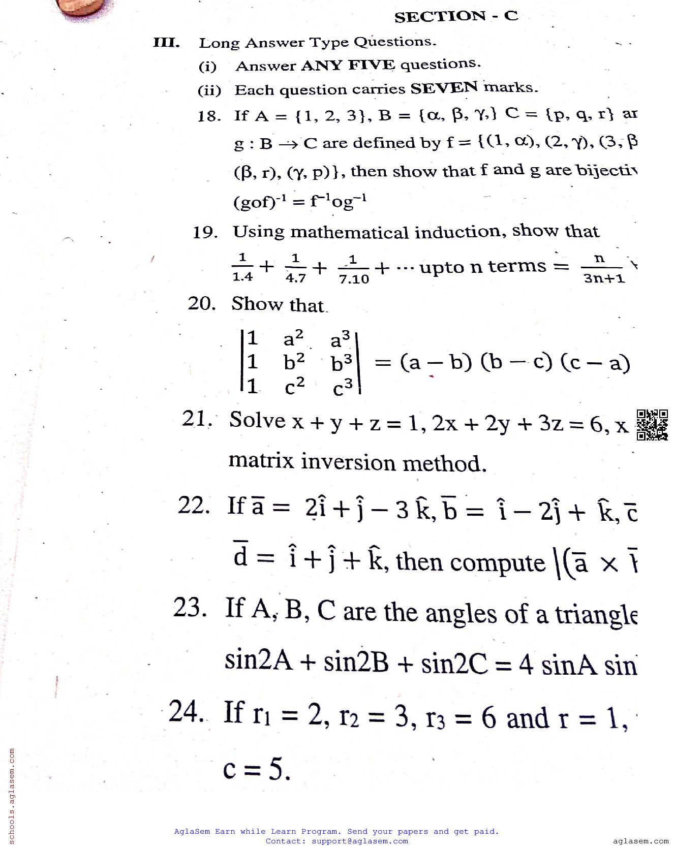 Telangana Inter 1st Year Maths 1A Question Paper 2024 (PDF) - Download TS Class 11 PYQP - AglaSem