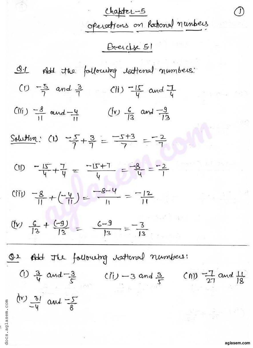 RD Sharma Solutions Class 7 Chapter 5 Operations On Rational Numbers RD Sharma Solutions Class 7 Chapter 5 Operations On Rational Numbers