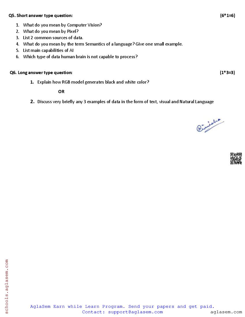 Class 8 PT 2 Question Paper Artificial Intelligence 2023-24 | Download ...