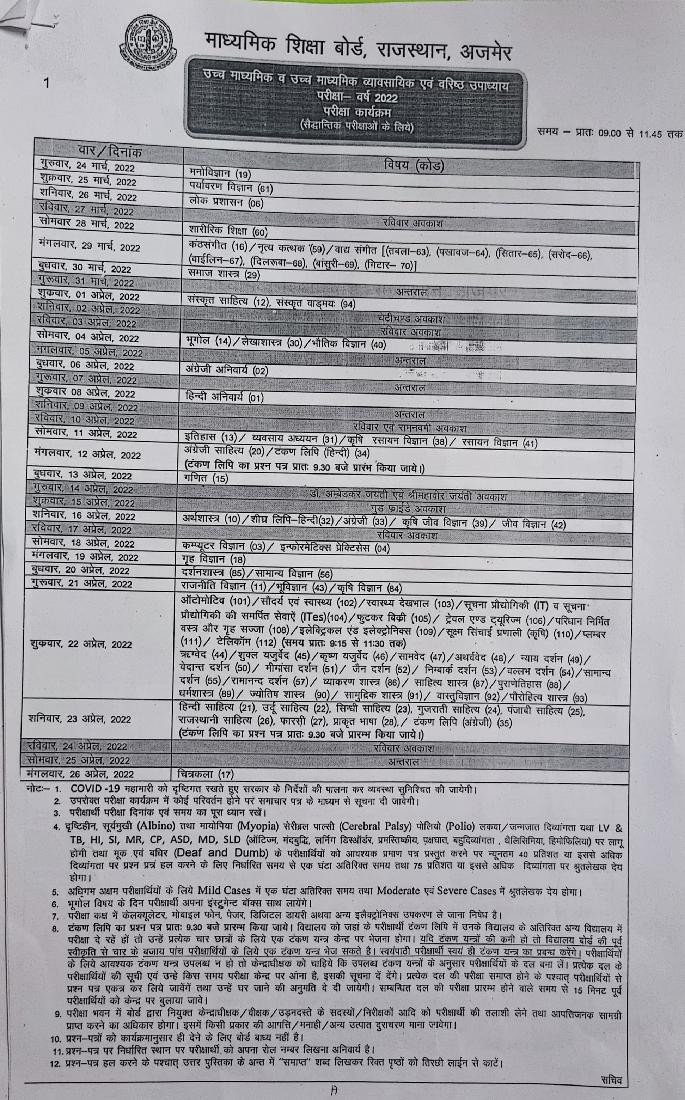 rajasthan-board-10th-12th-2022-time-table
