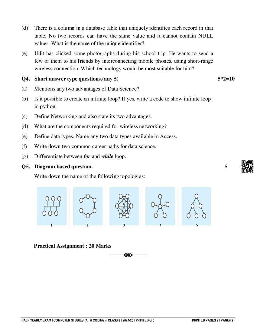 Class 8 Computer Science Half Yearly Question Paper 2025 | Download 8th ...