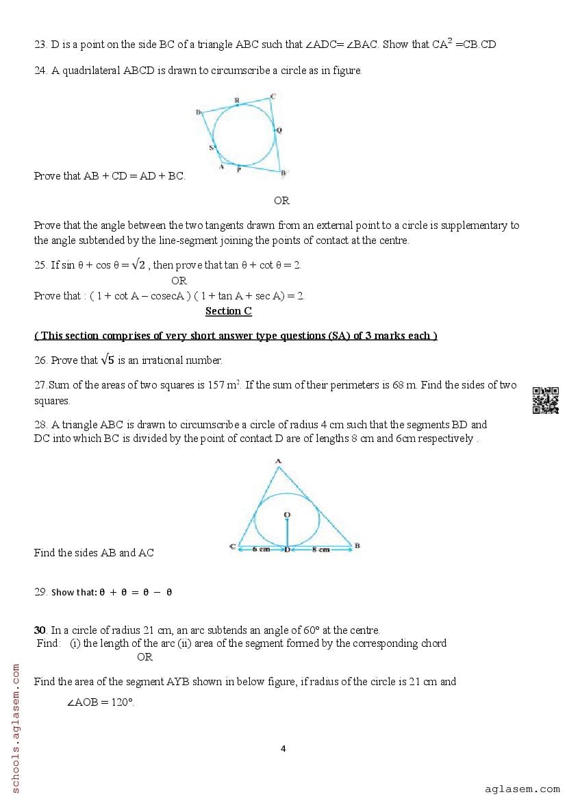 Class 10 Maths Standard Pre Board Sample Paper 2025 | Download Pre ...
