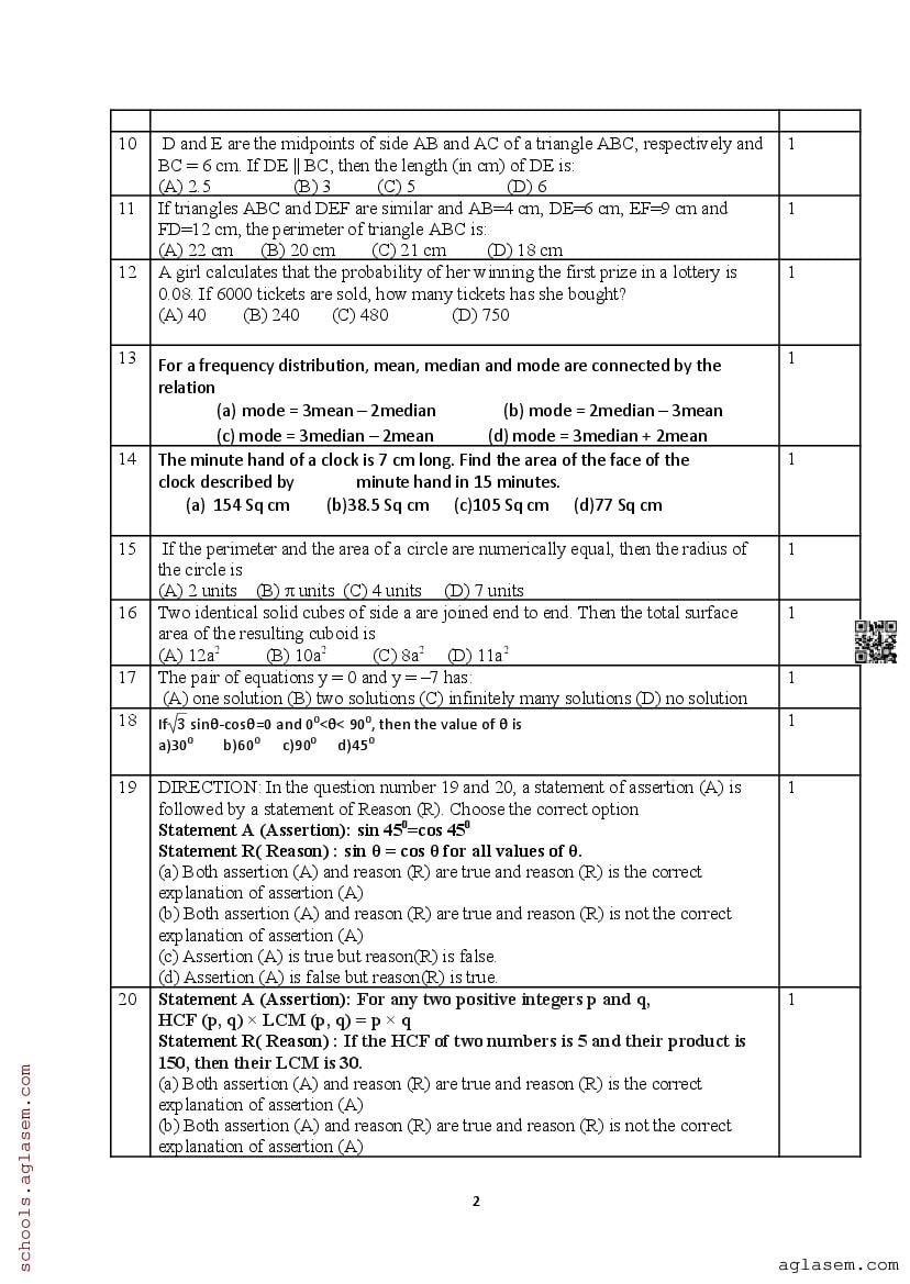 Class 10 Maths Basic Pre Board Sample Paper 2025 | Download Pre-Board ...