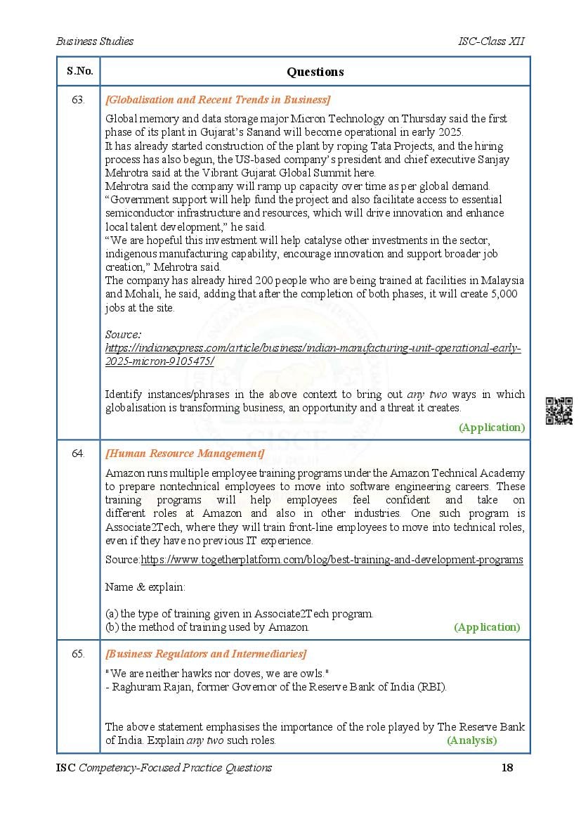 ISC Competency Based Questions Business Studies | Class 12 Competency ...