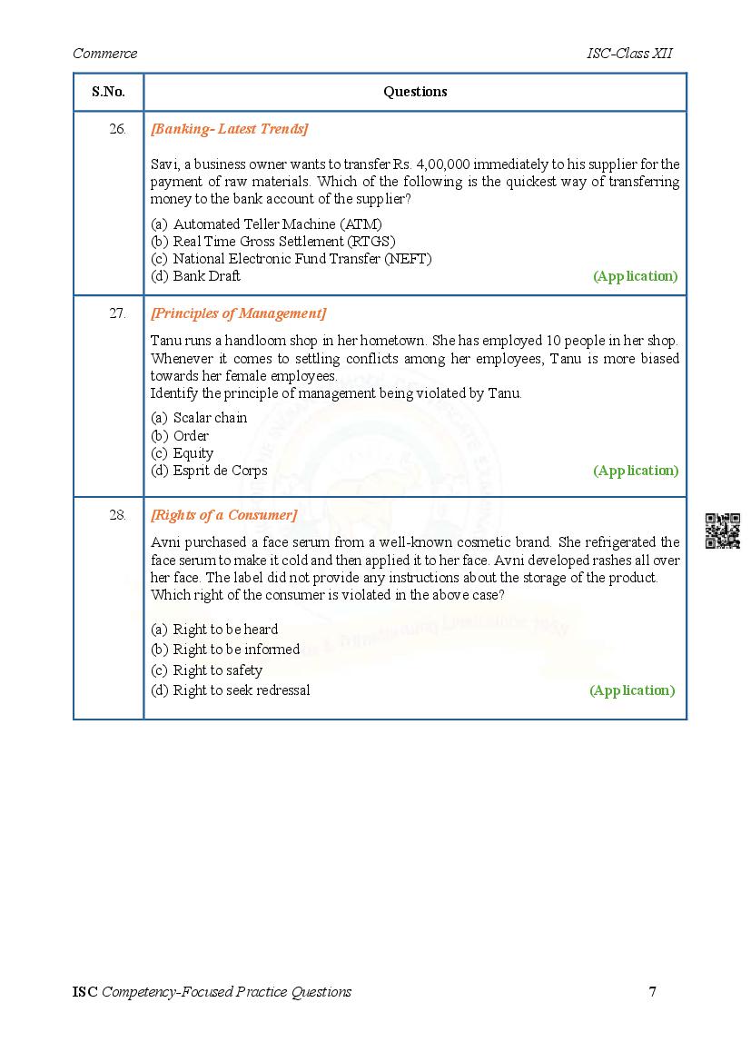 ISC Competency Based Questions Commerce | Class 12 Competency Practice ...