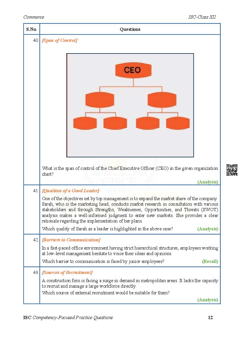 ISC Competency Based Questions Commerce | Class 12 Competency Practice ...