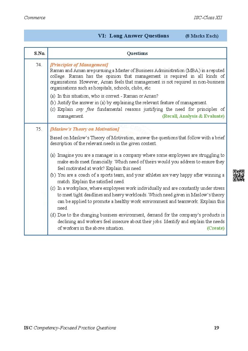 ISC Competency Based Questions Commerce | Class 12 Competency Practice ...
