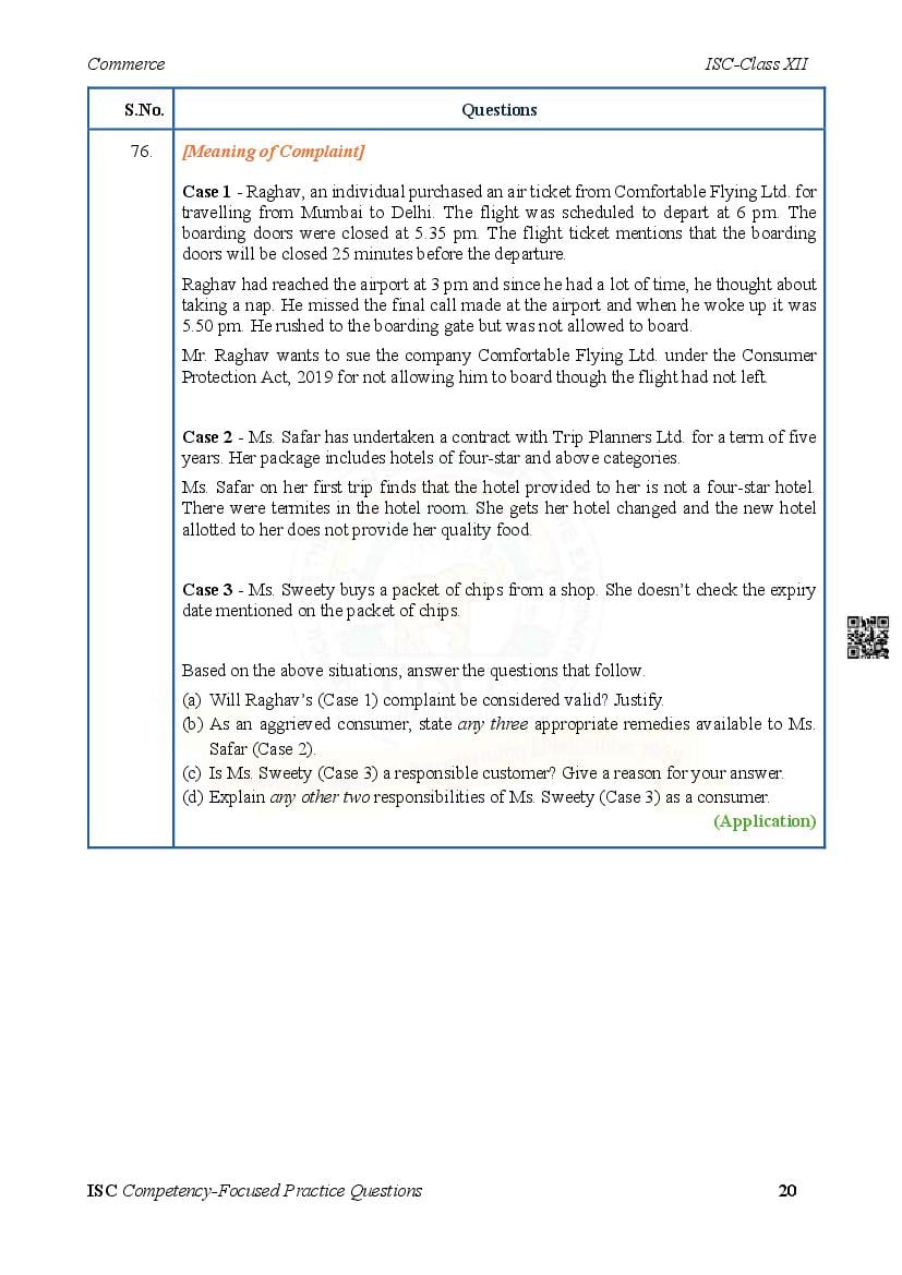 ISC Competency Based Questions Commerce | Class 12 Competency Practice ...