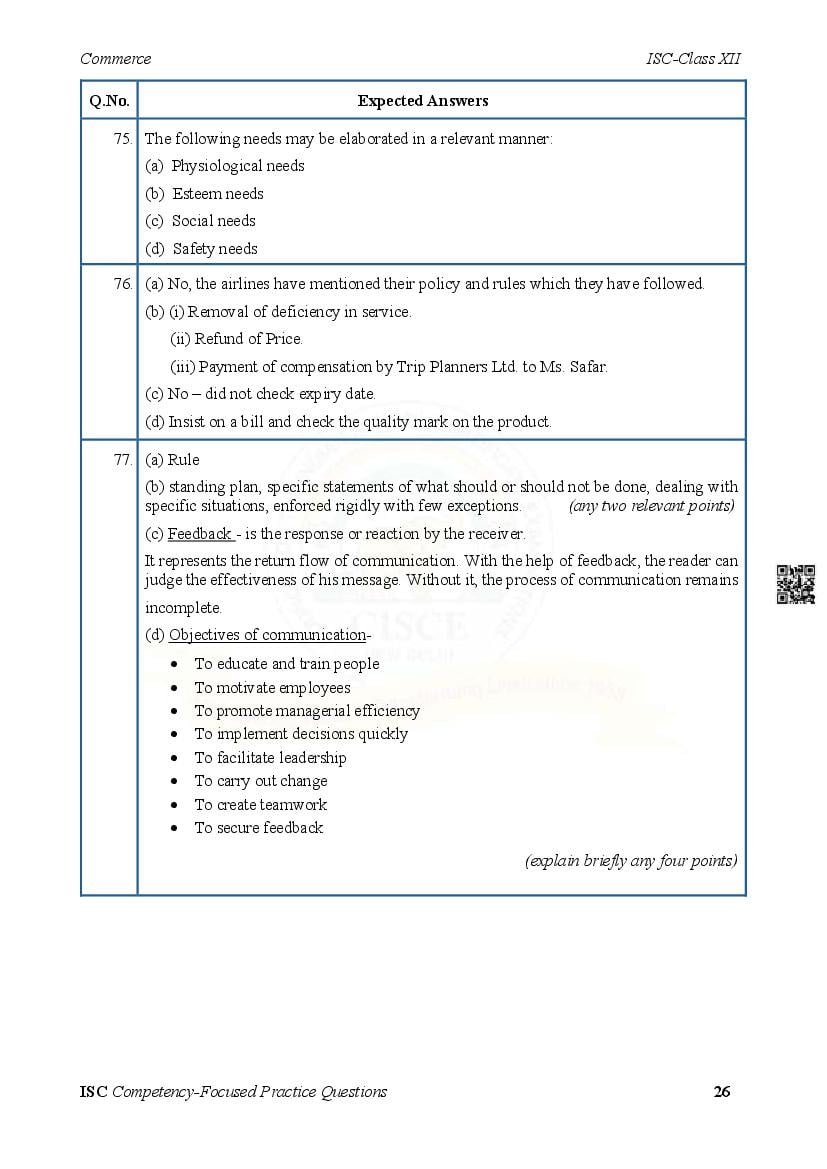 ISC Competency Based Questions Commerce | Class 12 Competency Practice ...