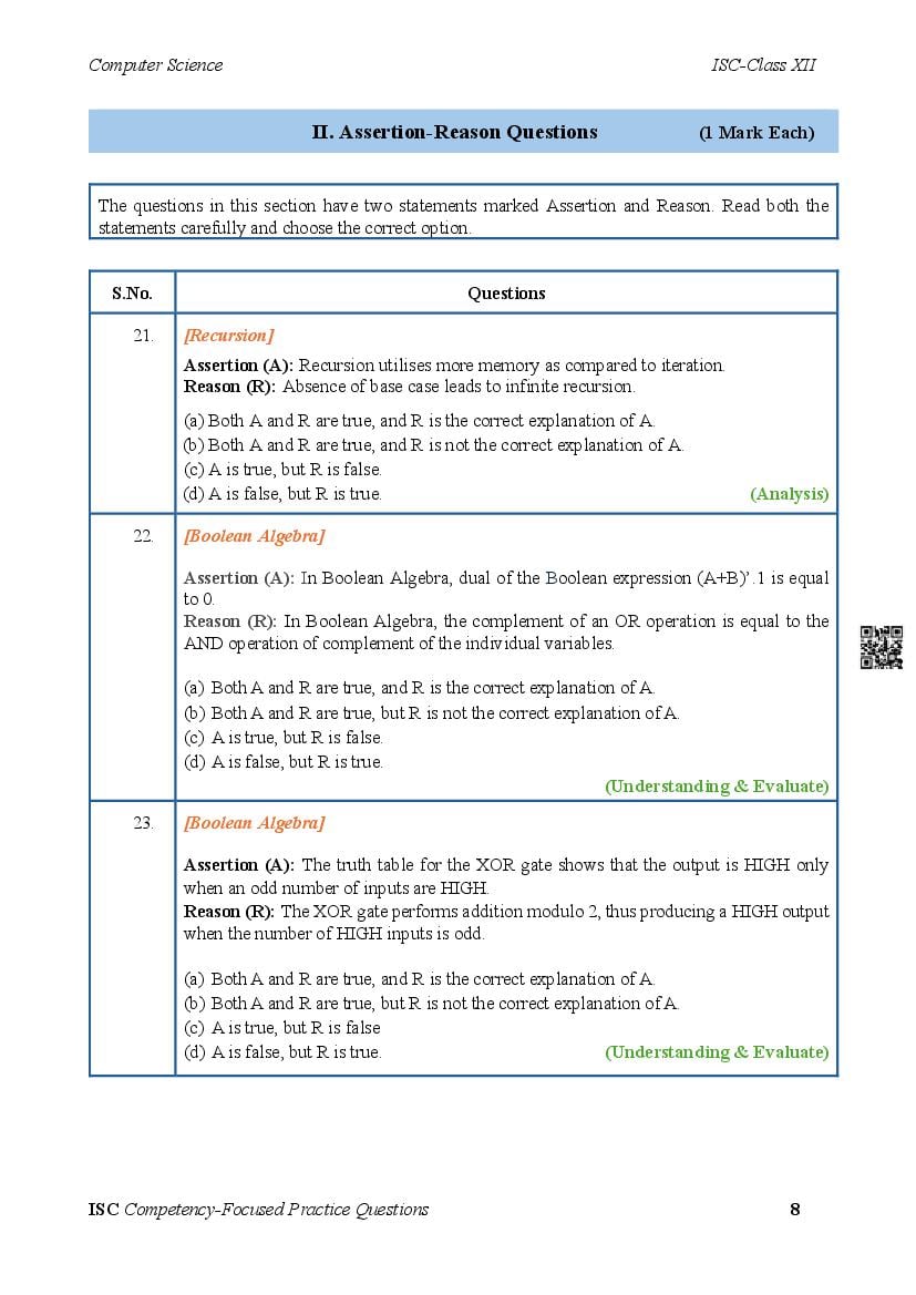 ISC Competency Based Questions Computer Science | Class 12 Competency ...