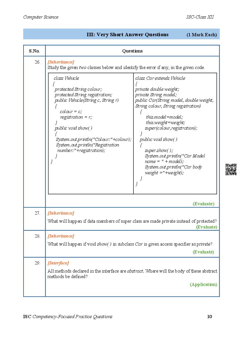ISC Competency Based Questions Computer Science | Class 12 Competency ...