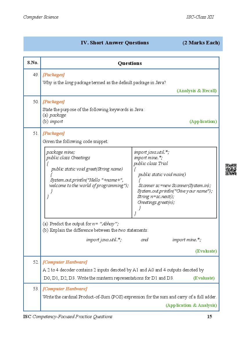 ISC Competency Based Questions Computer Science | Class 12 Competency ...