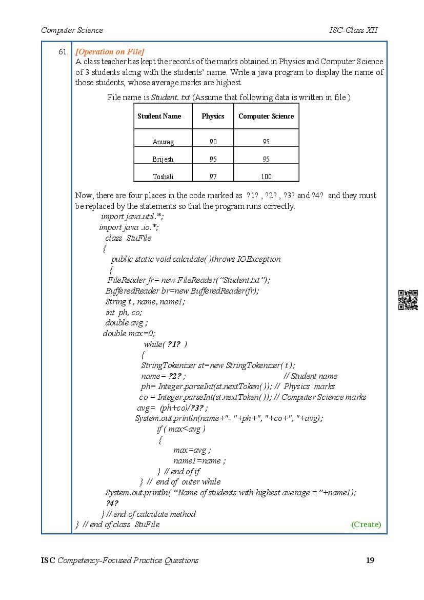 ISC Competency Based Questions Computer Science | Class 12 Competency ...
