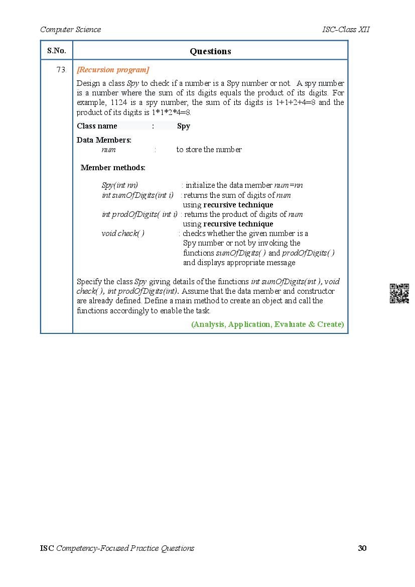 ISC Competency Based Questions Computer Science | Class 12 Competency Practice Questions - AglaSem