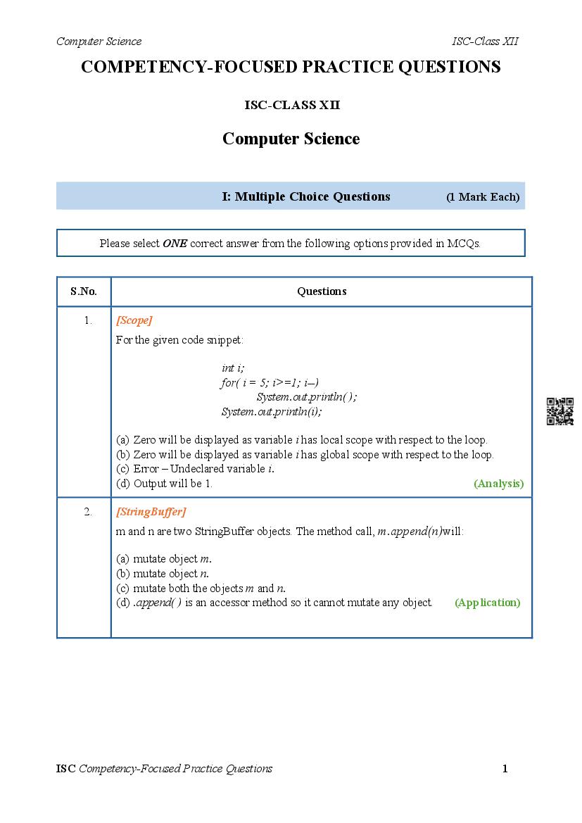 ISC Competency Based Questions Computer Science | Class 12 Competency ...
