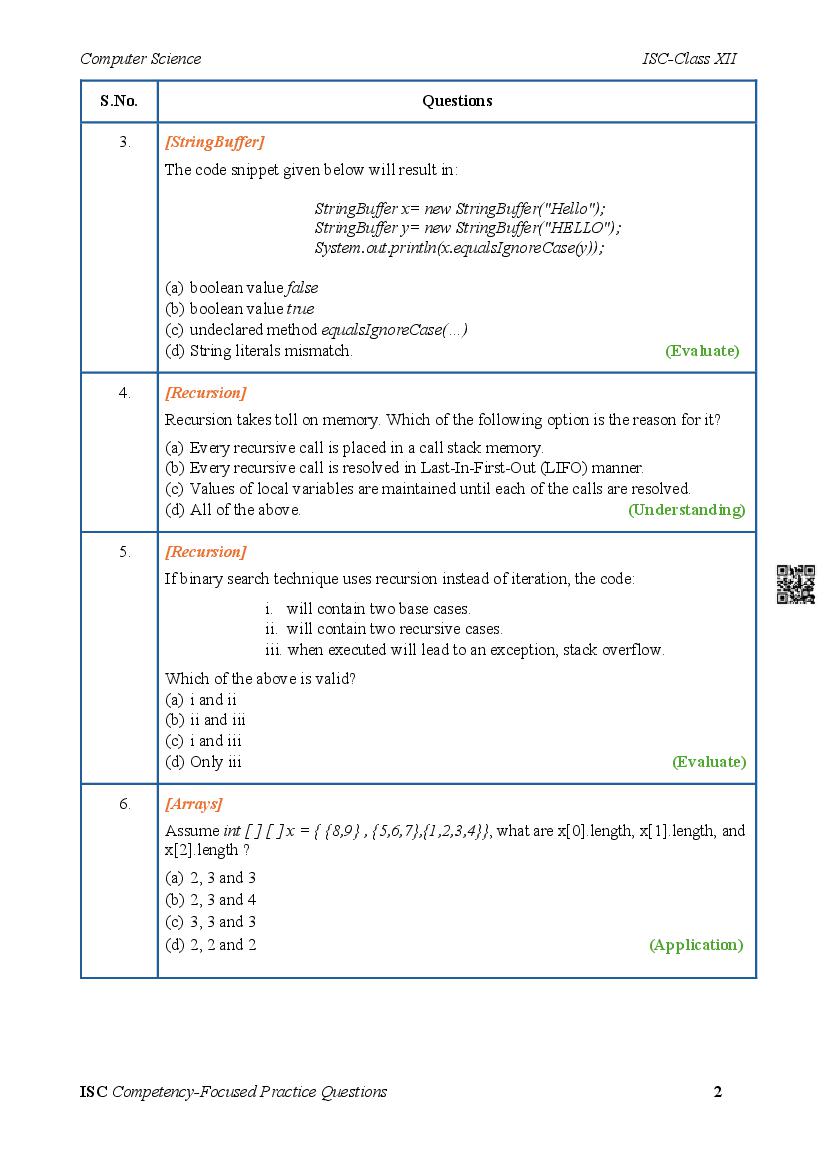 ISC Competency Based Questions Computer Science | Class 12 Competency ...