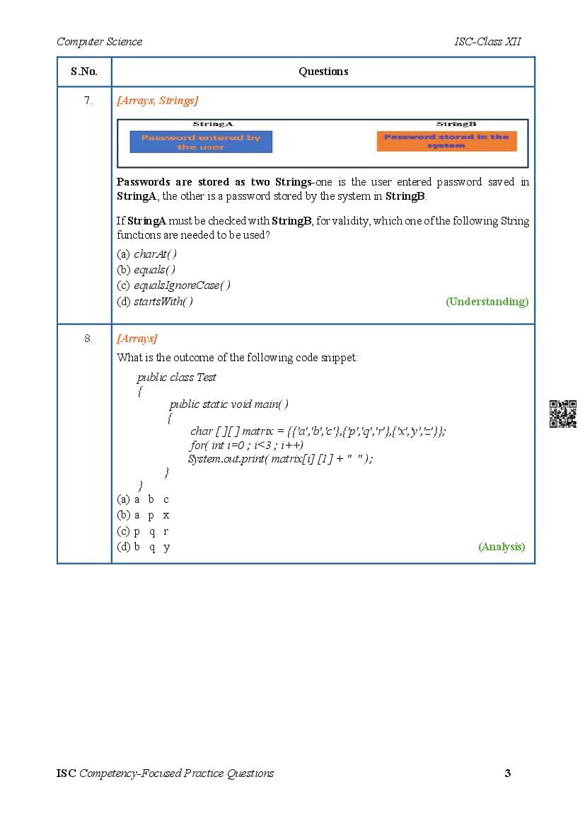 ISC Competency Based Questions Computer Science | Class 12 Competency Practice Questions - AglaSem