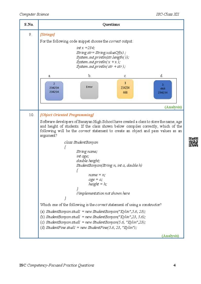 ISC Competency Based Questions Computer Science | Class 12 Competency ...