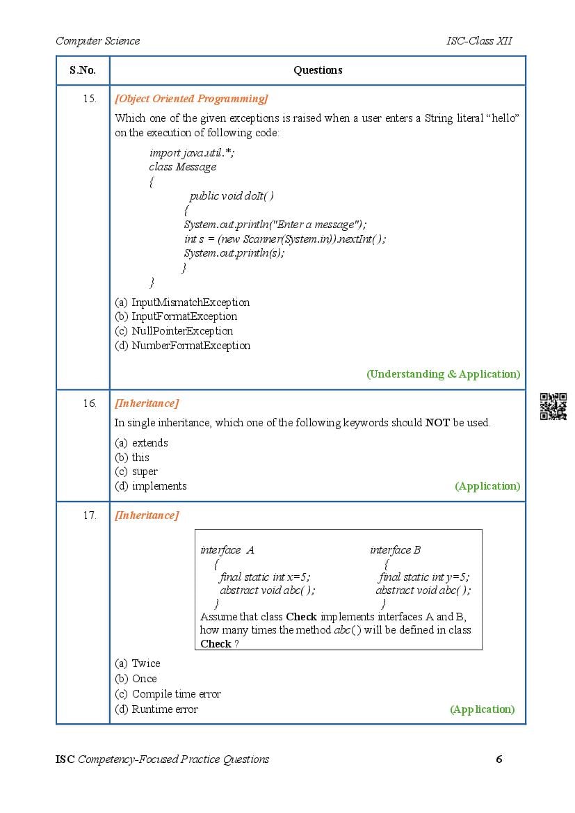 ISC Competency Based Questions Computer Science | Class 12 Competency ...
