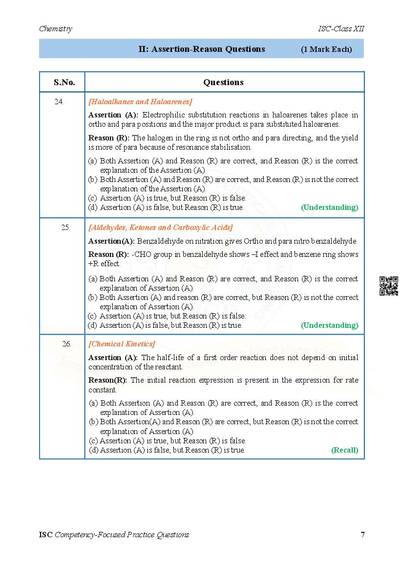 ISC Competency Based Questions Chemistry | Class 12 Competency Practice ...