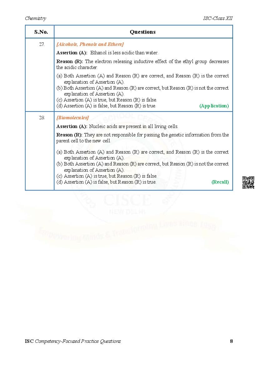 ISC Competency Based Questions Chemistry | Class 12 Competency Practice ...