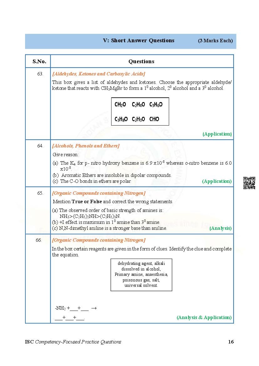 ISC Competency Based Questions Chemistry | Class 12 Competency Practice ...