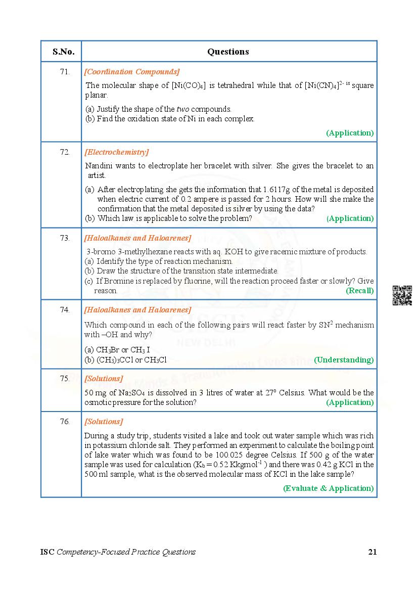 ISC Competency Based Questions Chemistry | Class 12 Competency Practice ...