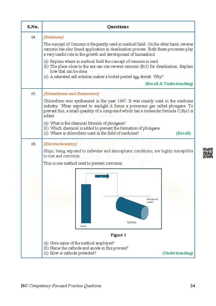 ISC Competency Based Questions Chemistry | Class 12 Competency Practice ...