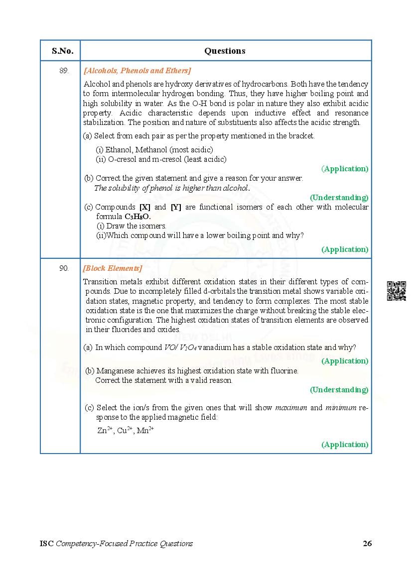 ISC Competency Based Questions Chemistry | Class 12 Competency Practice ...