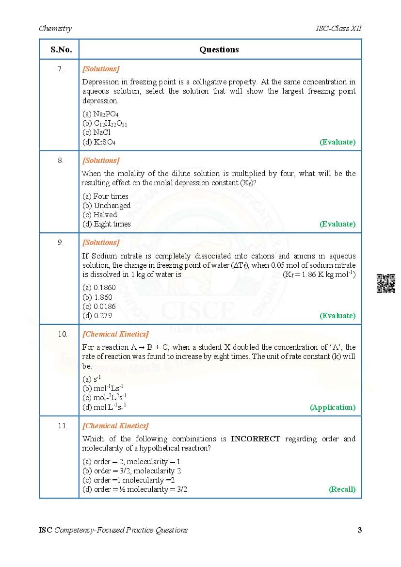 ISC Competency Based Questions Chemistry | Class 12 Competency Practice Questions - AglaSem