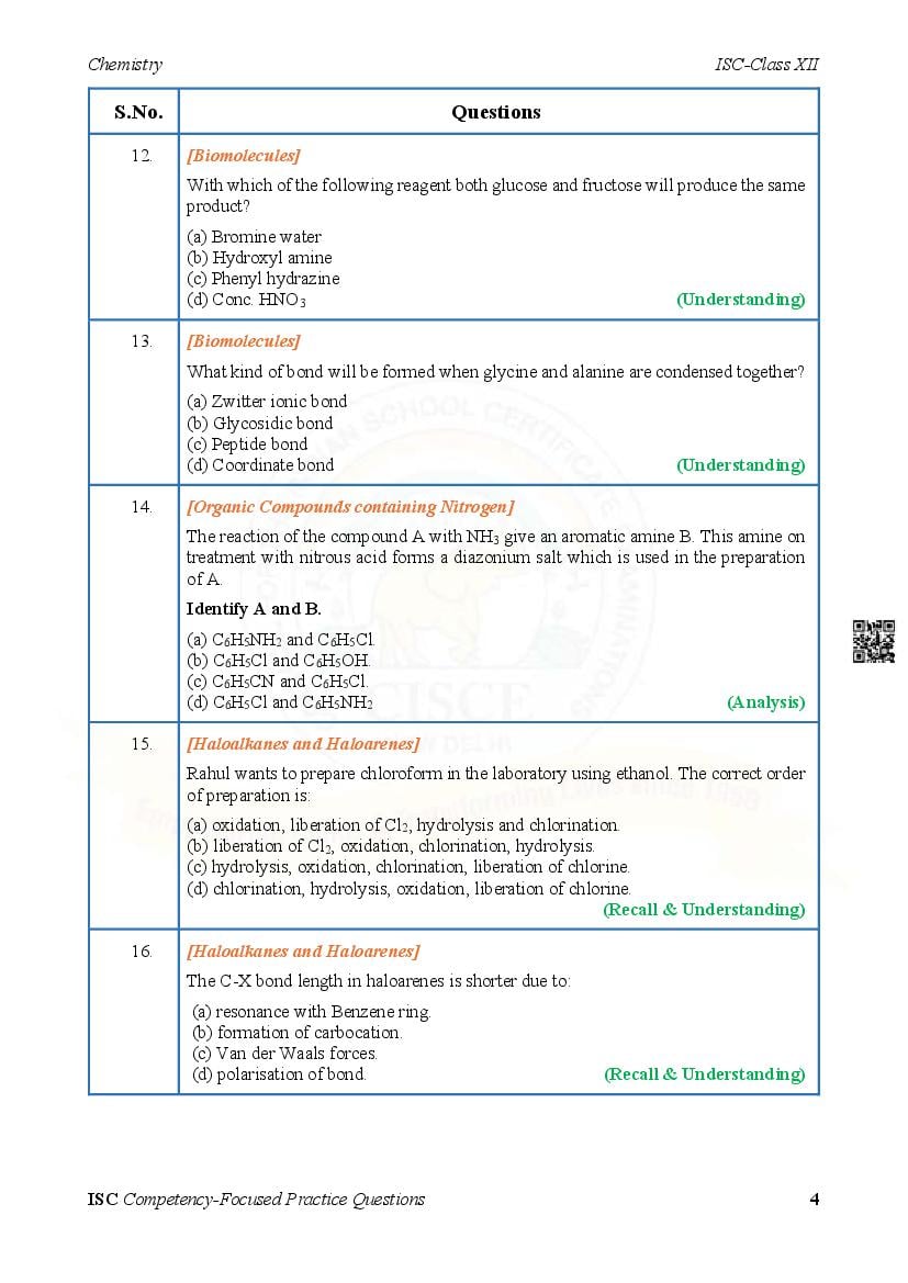 ISC Competency Based Questions Chemistry | Class 12 Competency Practice ...