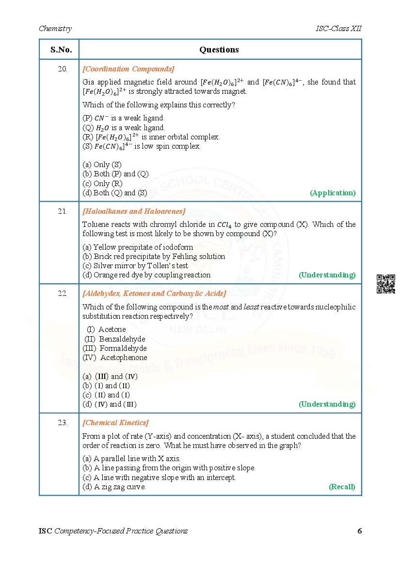 ISC Competency Based Questions Chemistry | Class 12 Competency Practice Questions - AglaSem