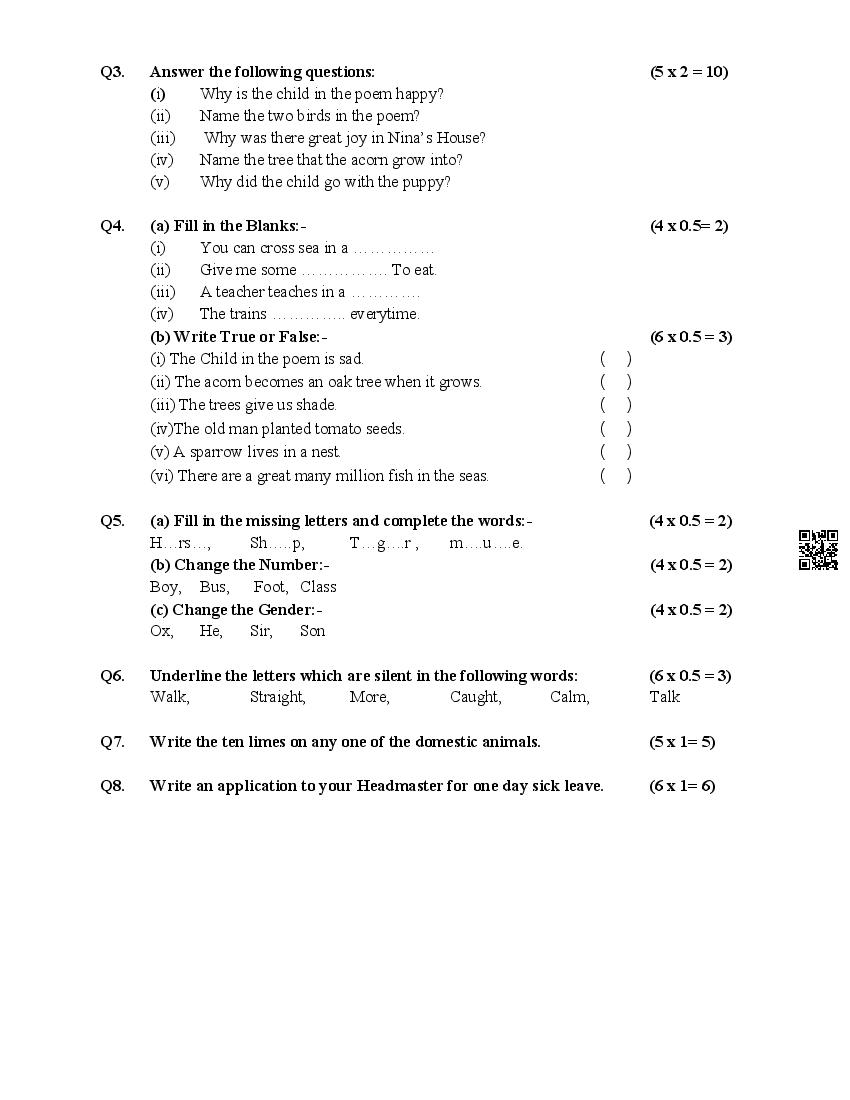 HP Board Class 3 English Model Paper 2025-26 (PDF) - HPBOSE 3rd Sample ...