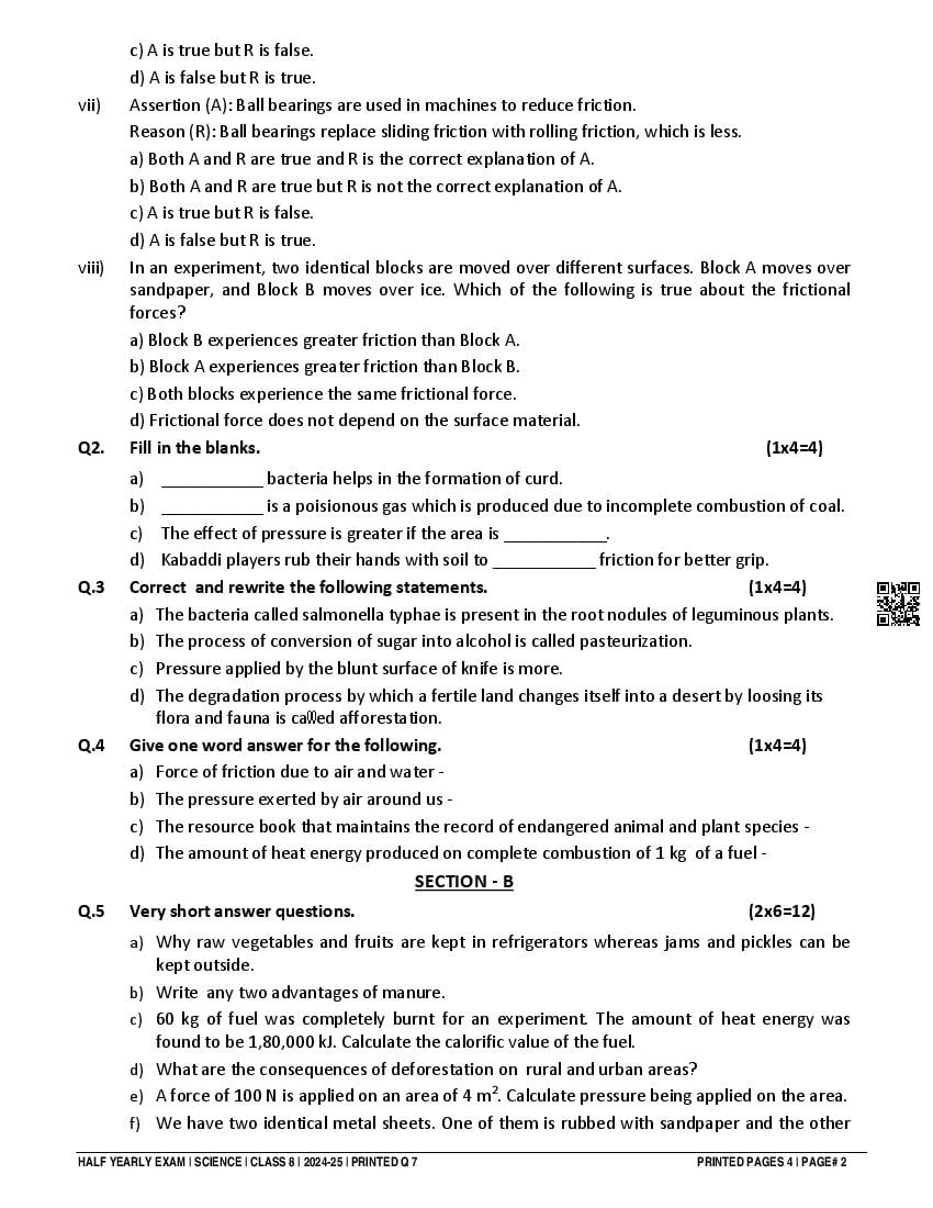 Class 8 Science Half Yearly Question Paper 2025 | Download 8th Half ...