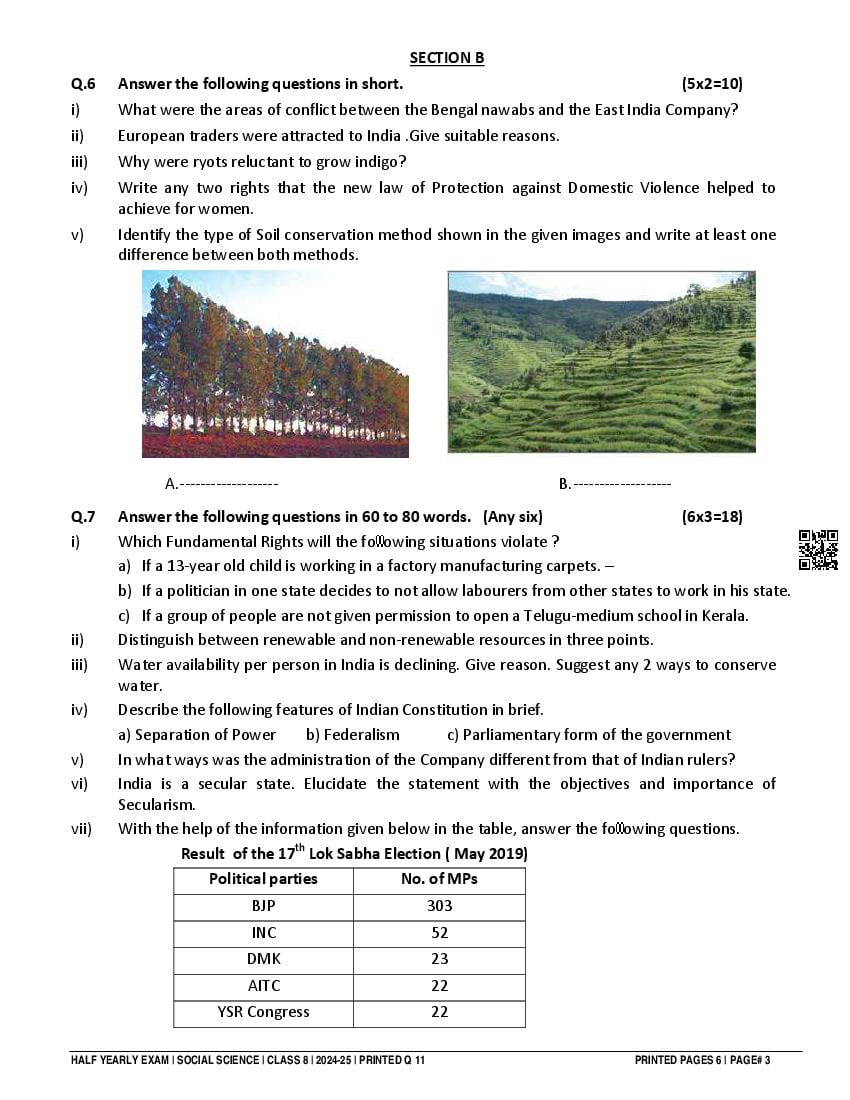 Class 8 Social Science Half Yearly Question Paper 2025 | Download 8th ...