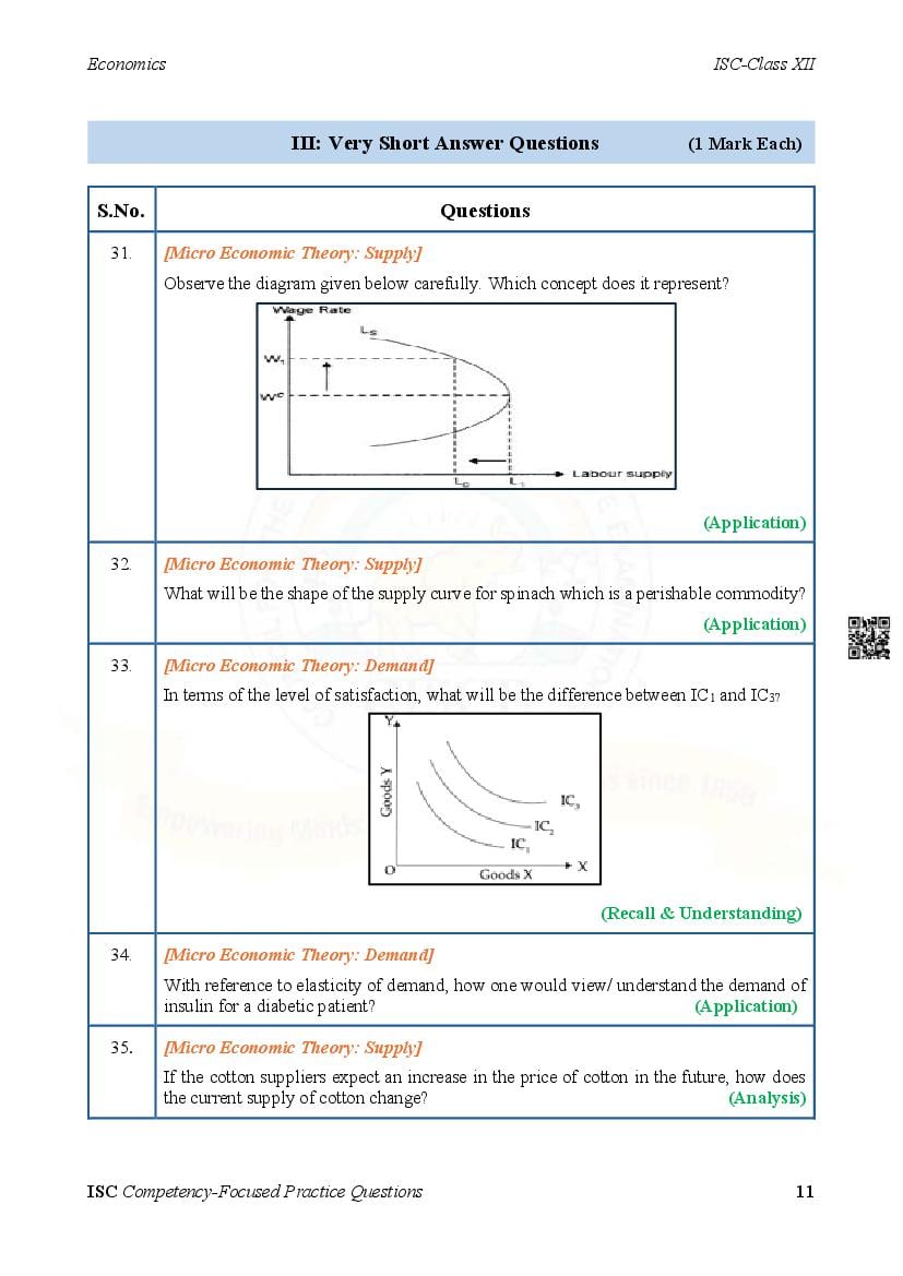 ISC Competency Based Questions Economics | Class 12 Competency Practice ...