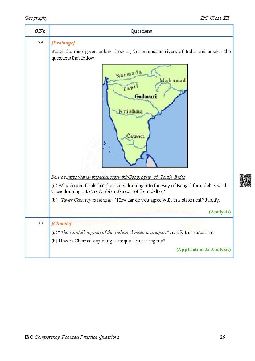 ISC Competency Based Questions Geography | Class 12 Competency Practice ...