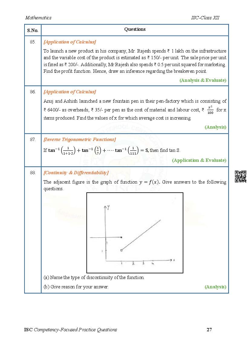ISC Competency Based Questions Mathematics | Class 12 Competency ...