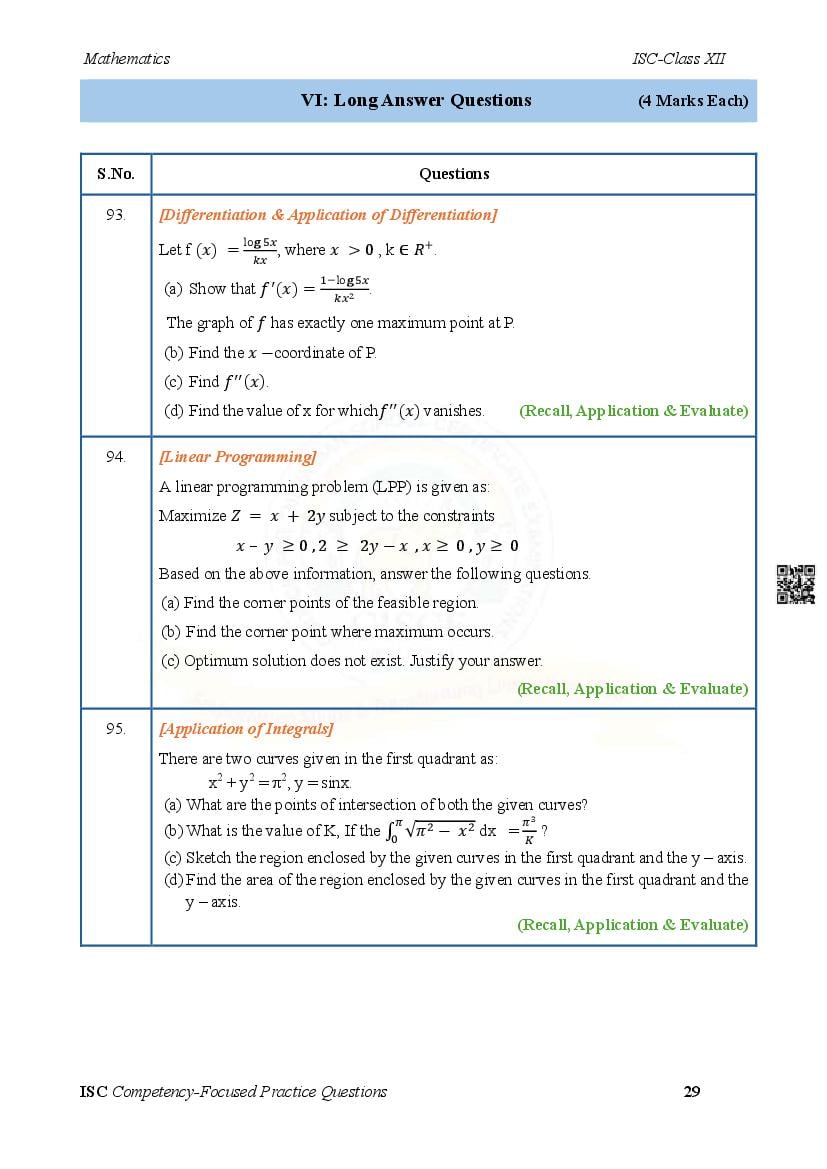 ISC Competency Based Questions Mathematics | Class 12 Competency ...