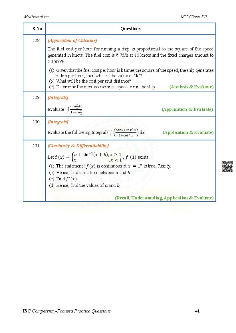 ISC Competency Based Questions Mathematics | Class 12 Competency ...