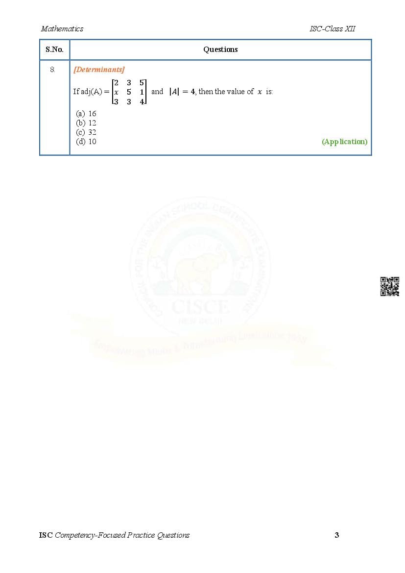 ISC Competency Based Questions Mathematics | Class 12 Competency Practice Questions - AglaSem