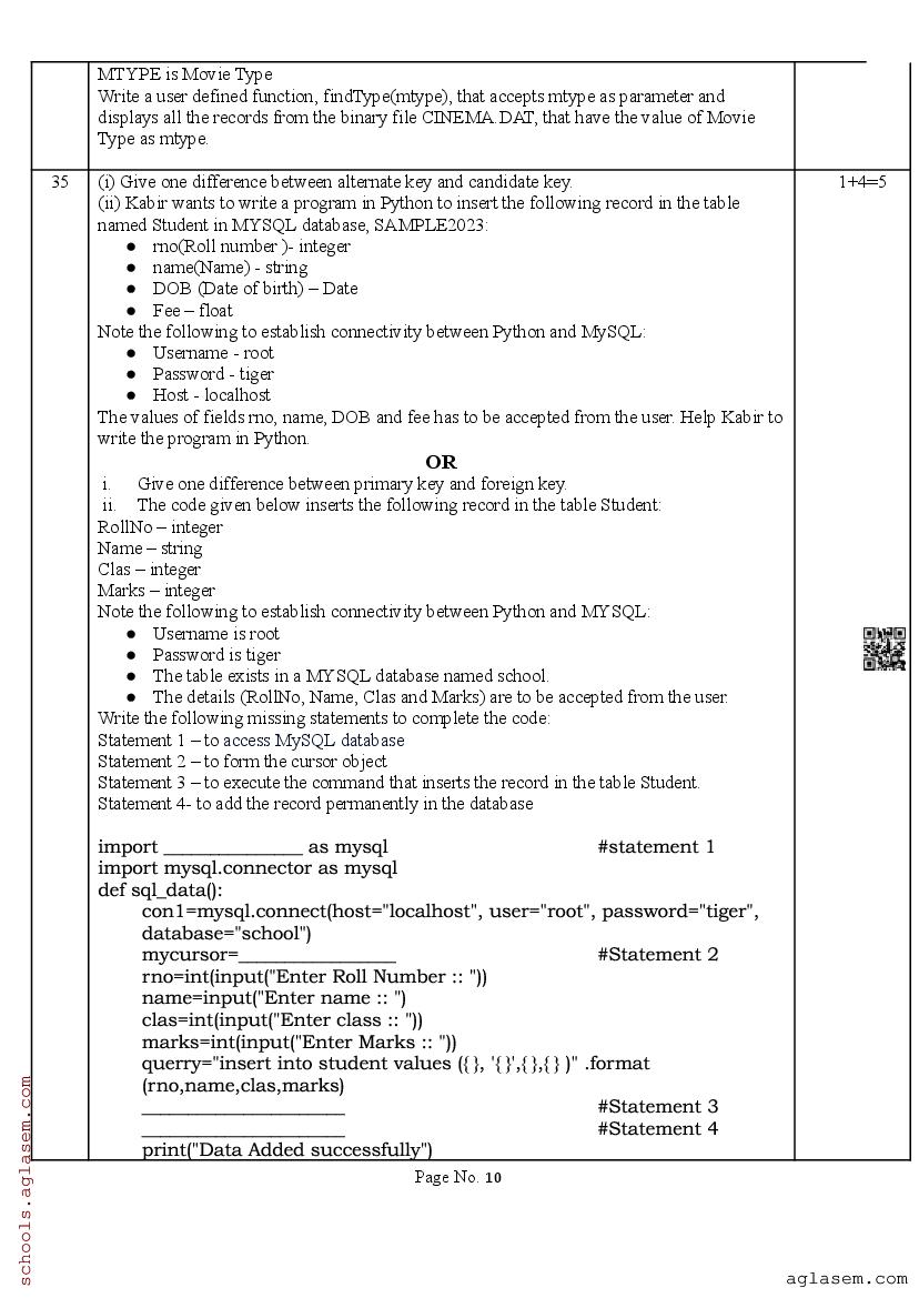 Class 12 Computer Science Pre Board Sample Paper 2025 | Download Pre ...