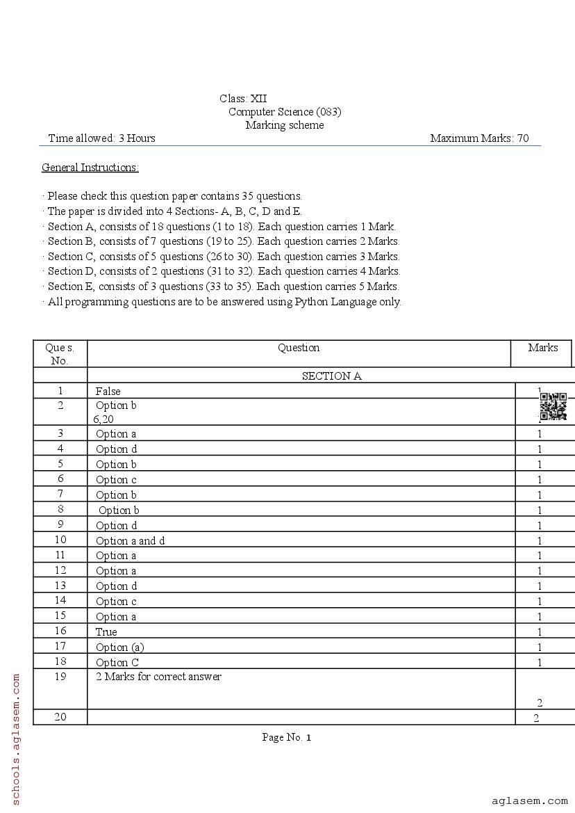 Class 12 Computer Science Pre Board Sample Paper 2025 | Download Pre ...