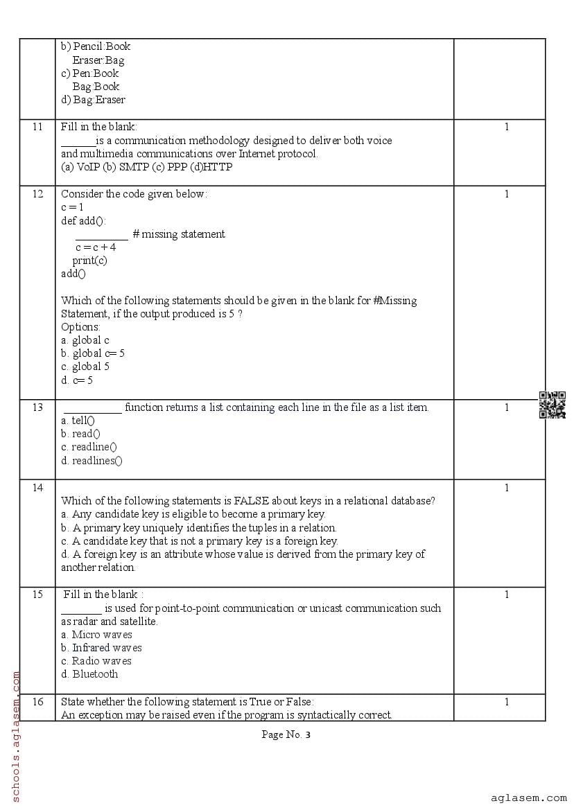 Class 12 Computer Science Pre Board Sample Paper 2025 | Download Pre ...