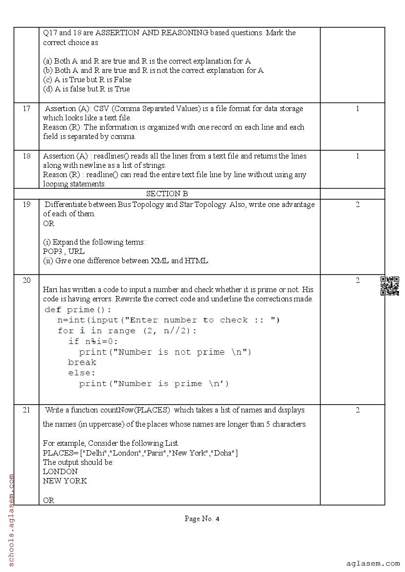 Class 12 Computer Science Pre Board Sample Paper 2025 | Download Pre ...