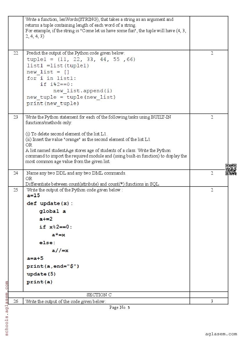 Class 12 Computer Science Pre Board Sample Paper 2025 | Download Pre ...